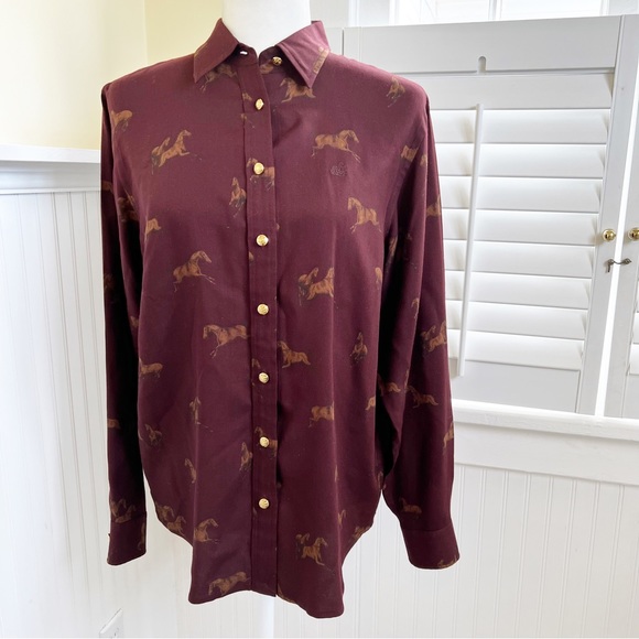 Lauren Ralph Lauren | Tops | Lauren Ralph Lauren Rust Brown Horse Print ...